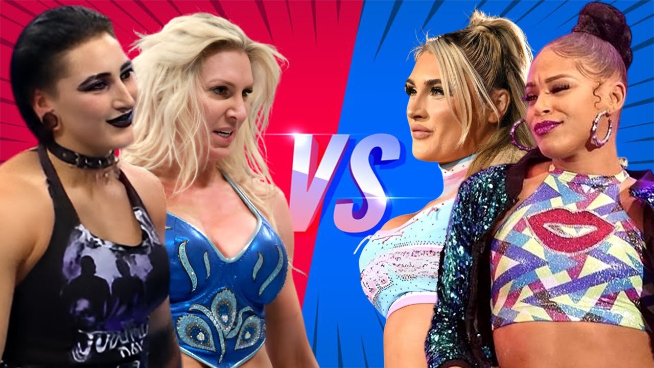 WWE Rhea Ripley & Charlotte Flair vs Bianca Belair & Tiffany Stratton ...