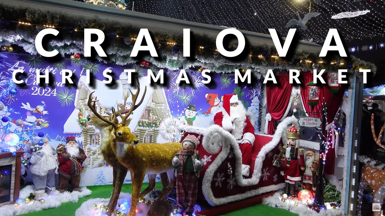 Craiova Christmas Market 2023 Night Walk Virtual Tour 4K in heavy rain ...