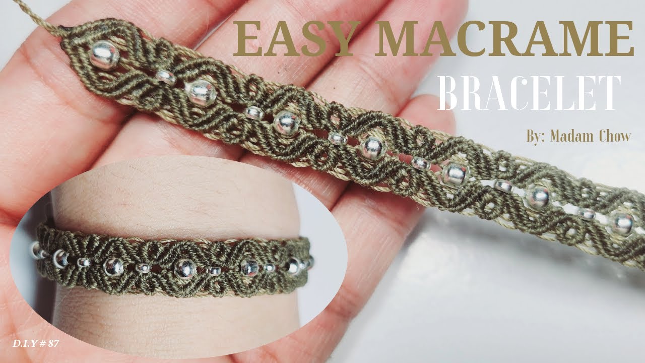 Macrame Tutorial / How To Make: Diamond & Curved Pattern Bracelet - YouTube