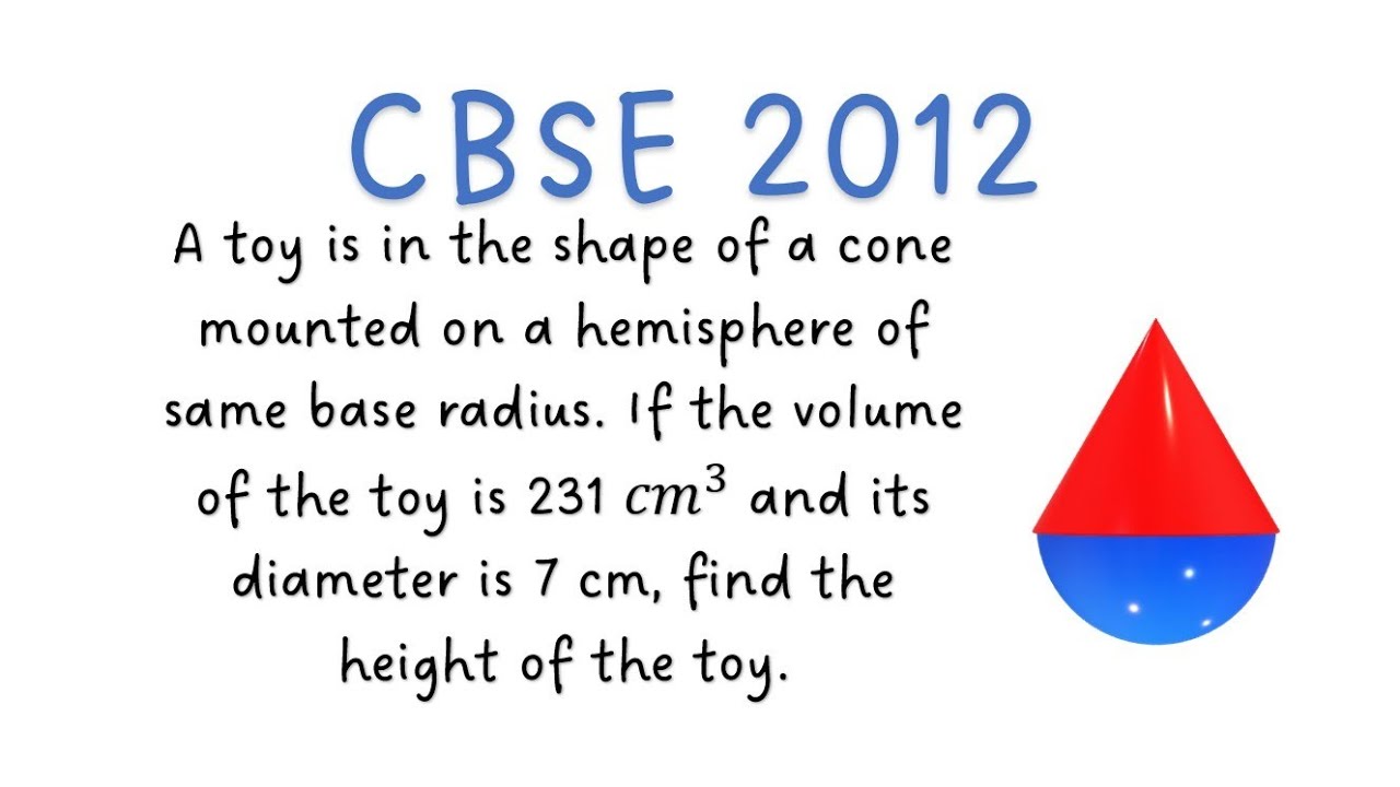 A toy is in the shape of a cone mounted on a hemisphere of same base ...