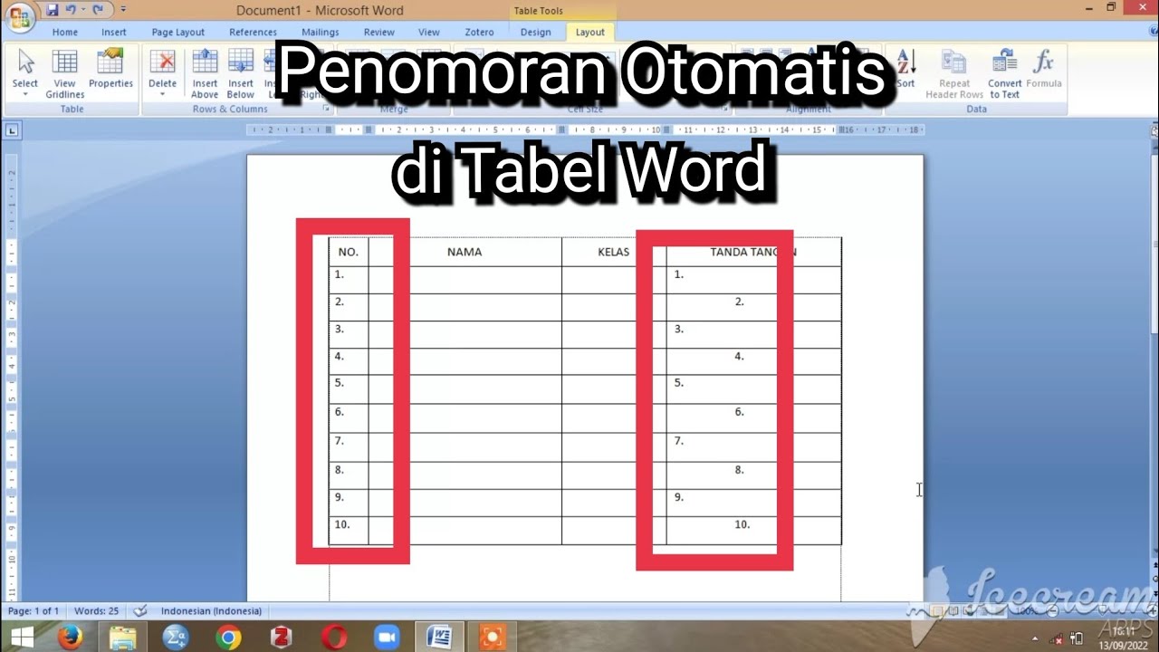 Cara Membuat Penomoran Otomatis di Tabel Word - YouTube