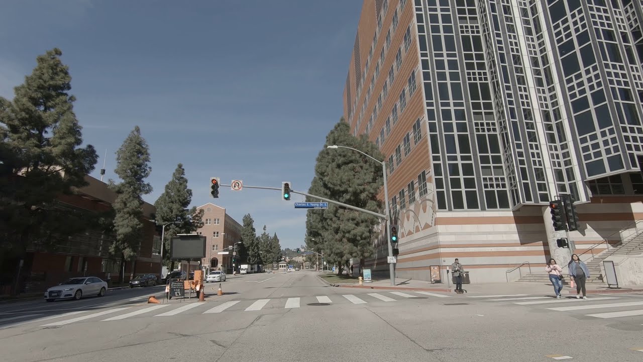 Driving around UCLA campus In Westwood Village Los Angeles on a Sunday ...
