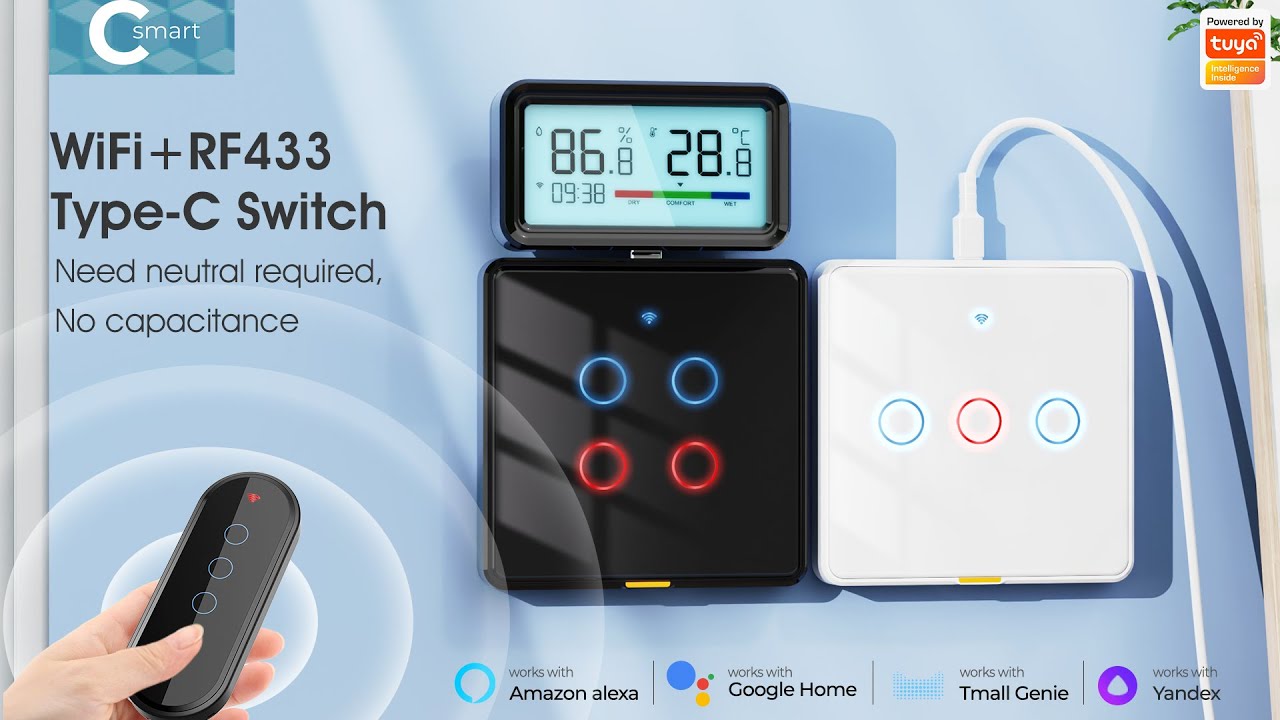 WiFi+ RF433 Type-C Switch Need neutral required, No capacitance - YouTube