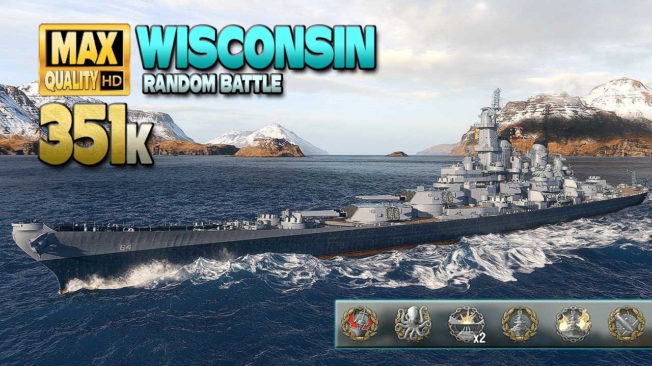 Excellent game with the battleship Wisconsin - World of Warships - YouTube