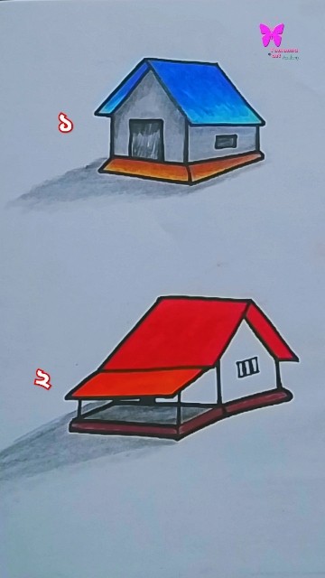 2 house drawing very easy Step by step #drawing #shorts #housedrawing # ...