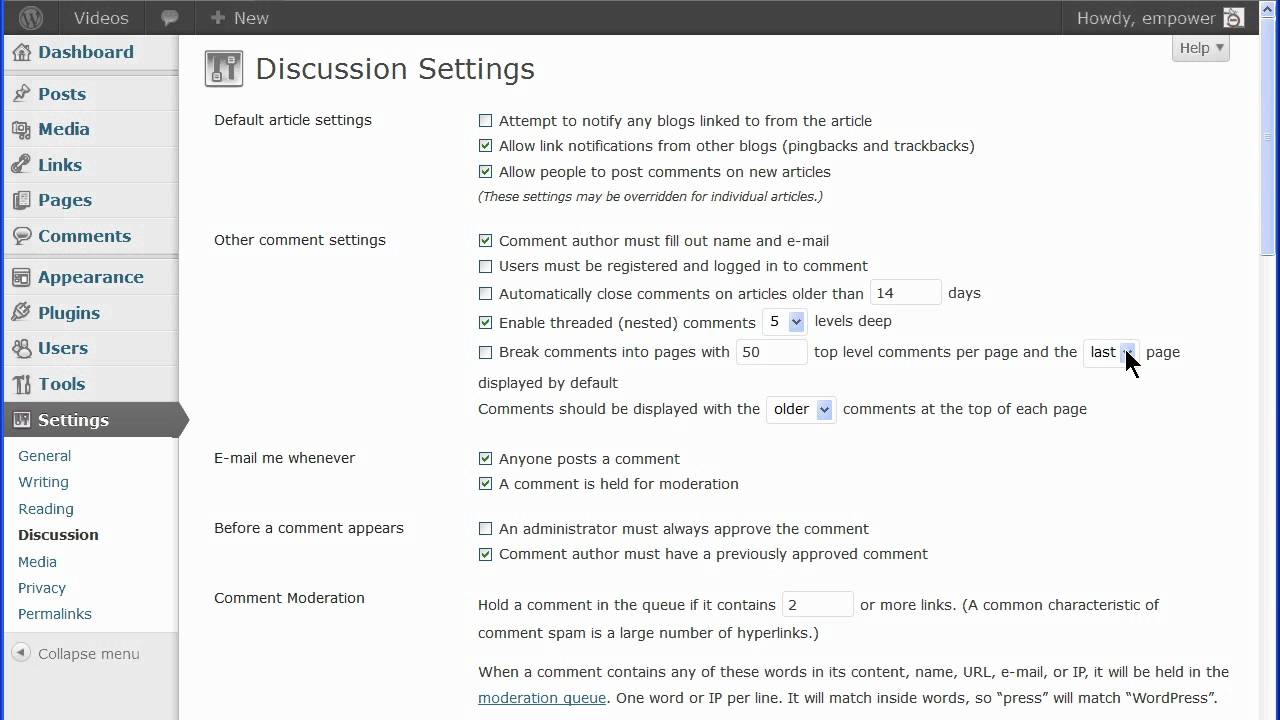 WordPress Discussion Settings - YouTube