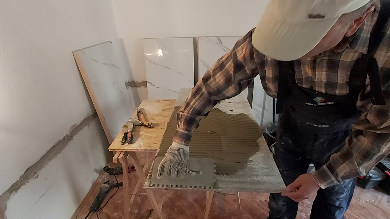 Setting on the wall a ceramic tile of 120 cm × 60 cm - YouTube