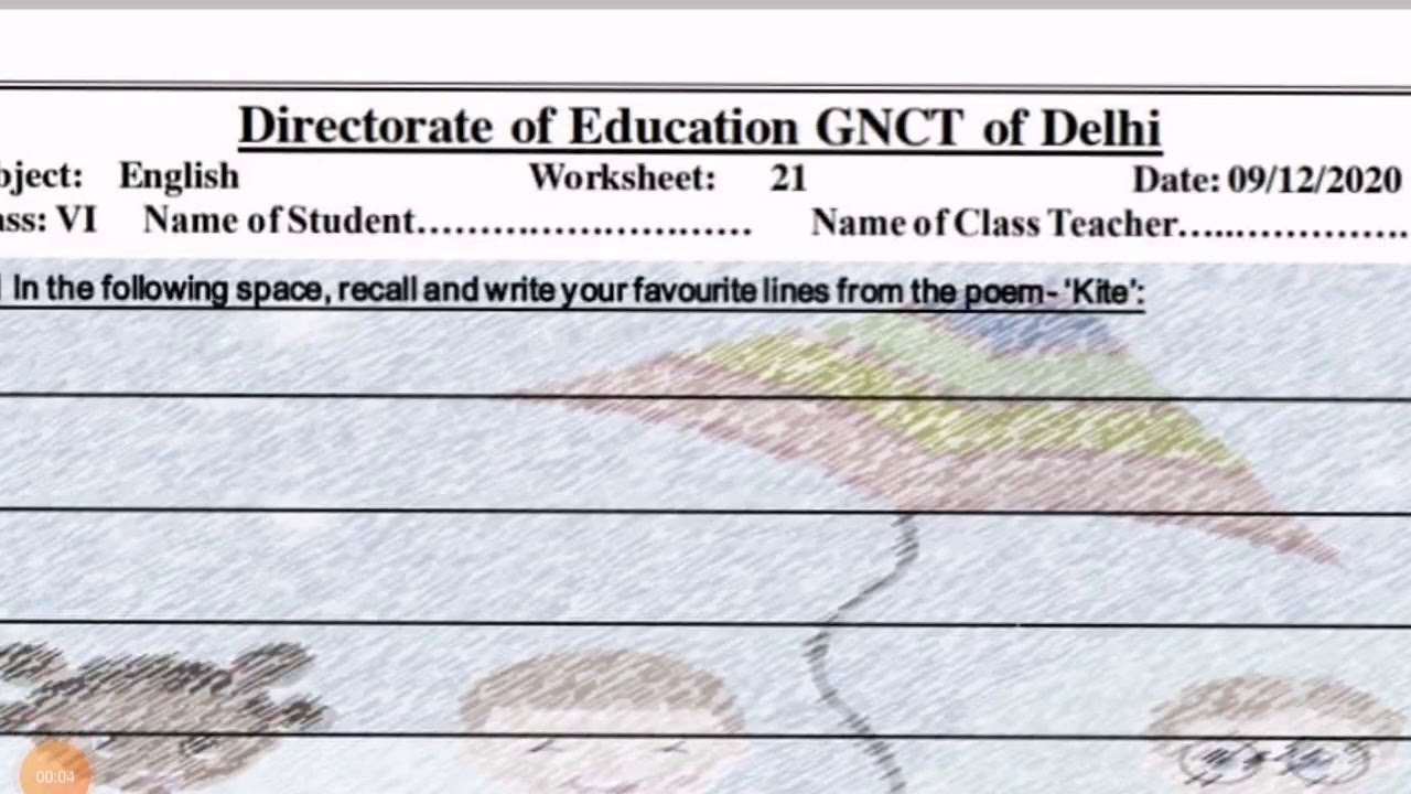 CLASS 6 ENGLISH WORKSHEET 21|9-12-20| POEM-THE KITE|EXPLORE ENJOY AND ...