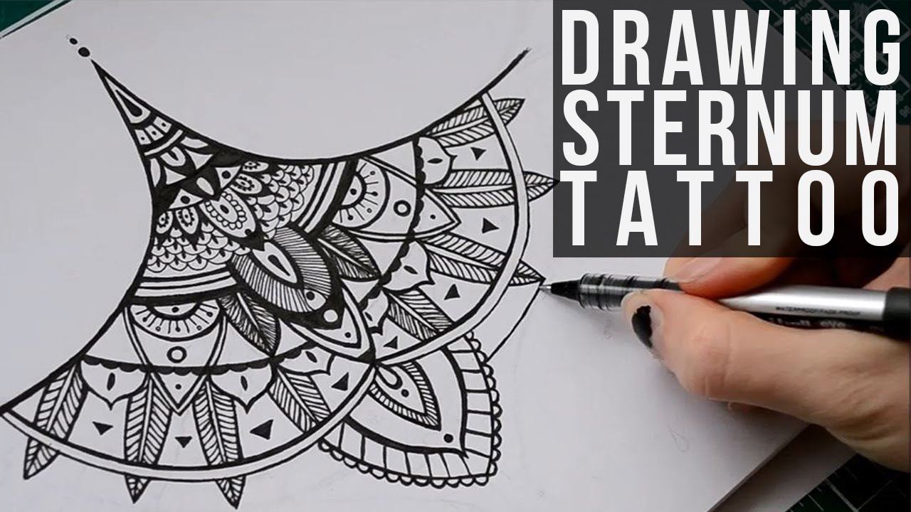 Drawing Commissioned Sternum Tattoo - YouTube
