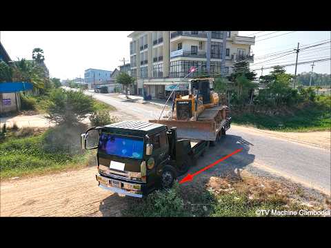 Incredible DOZER Unloading Trailer & Start NEW Project Of Cutting Slope Forest Trees & Landfilling