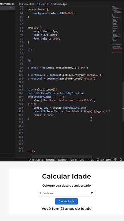 Calculadora de Idade & calculate Age | Html Css & Javascript #shorts - YouTube