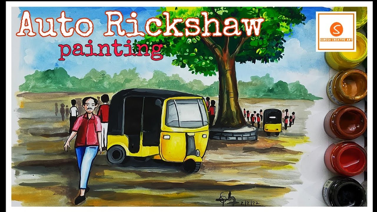 How to draw Auto rickshaw || how to do Auto rickshaw painting || auto ...