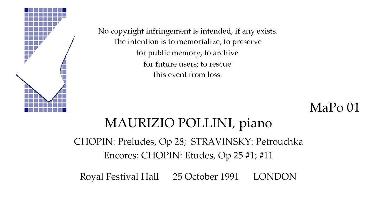 MAURIZIO POLLINI Recital CHOPIN Preludes STRAVINSKY Petrouchka 1991 ...