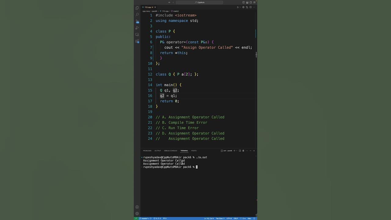Copy Assignment Operator With Array In C Cplusplus Cppprogramming Youtube