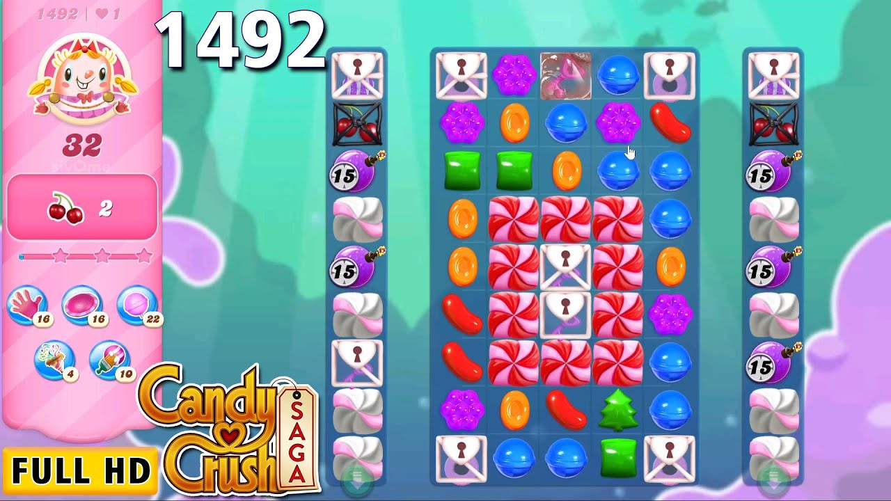 CANDY CRUSH SAGA Level 1492 [NO BOOSTER] GAME PLAY FULL HD - YouTube