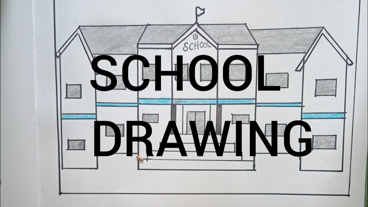 School scenery drawing /my school drawing with pencil - YouTube