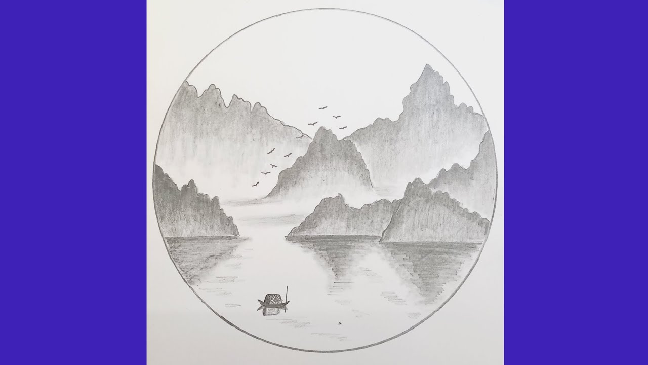 How to draw sunset on mountain scenery step by step || Sunset on ...