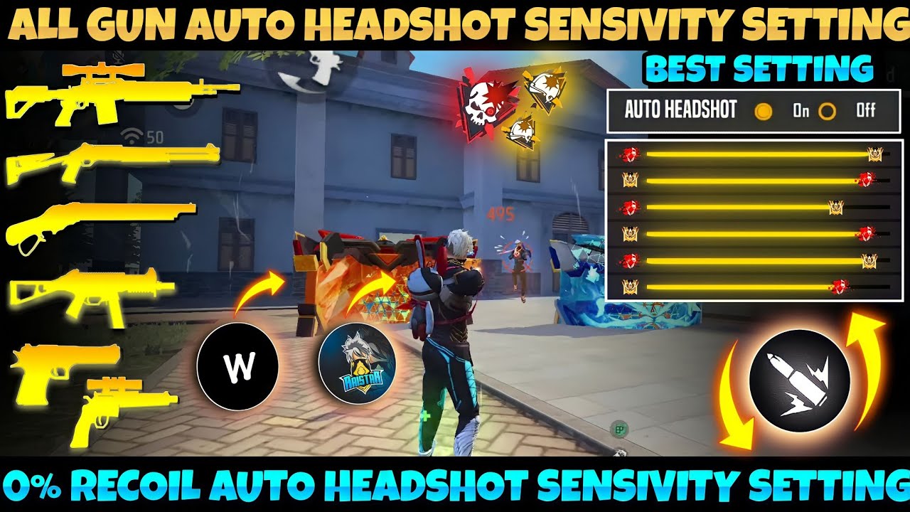 FREE FIRE ALL GUN AUTO HEADSHOT SENSIVITY SETTING | 0% RECOIL AUTO ...