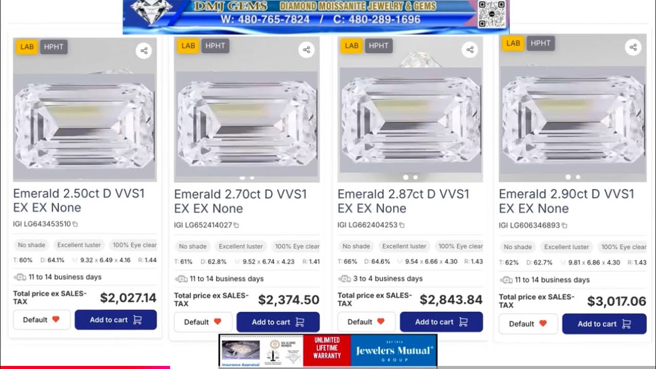 DMJ-GEMS 4 viên Emerald Lab Diamond Natual Grown 2.50CT-2.70CT-2.87CT-2.90CT $2,100 12//14/24 ...