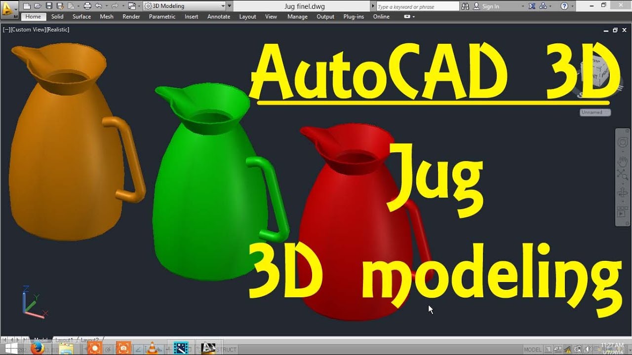 Jug AutoCAD 3D modeling tutorial | AutoCAD 3D Modeling 20 - YouTube