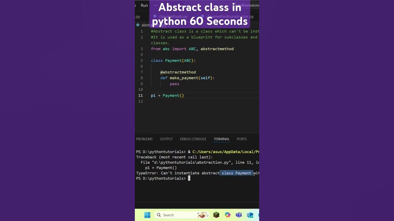 Abstract Class in Python in 60 seconds #pythontutorialhindi #pythonprogramming #python - YouTube