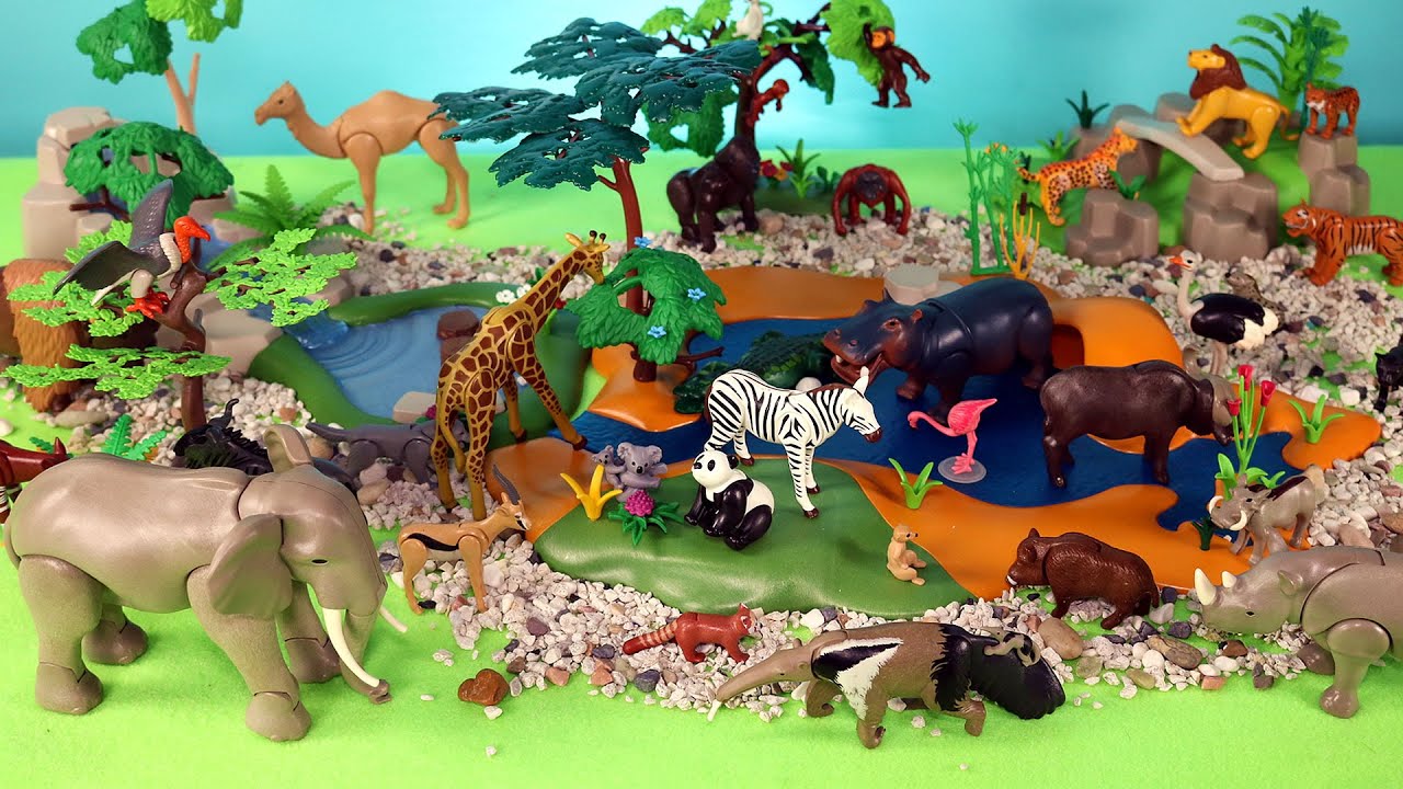 Fun Safari Diorama For Playmobil Animal Figurines - Learn Animal Names ...