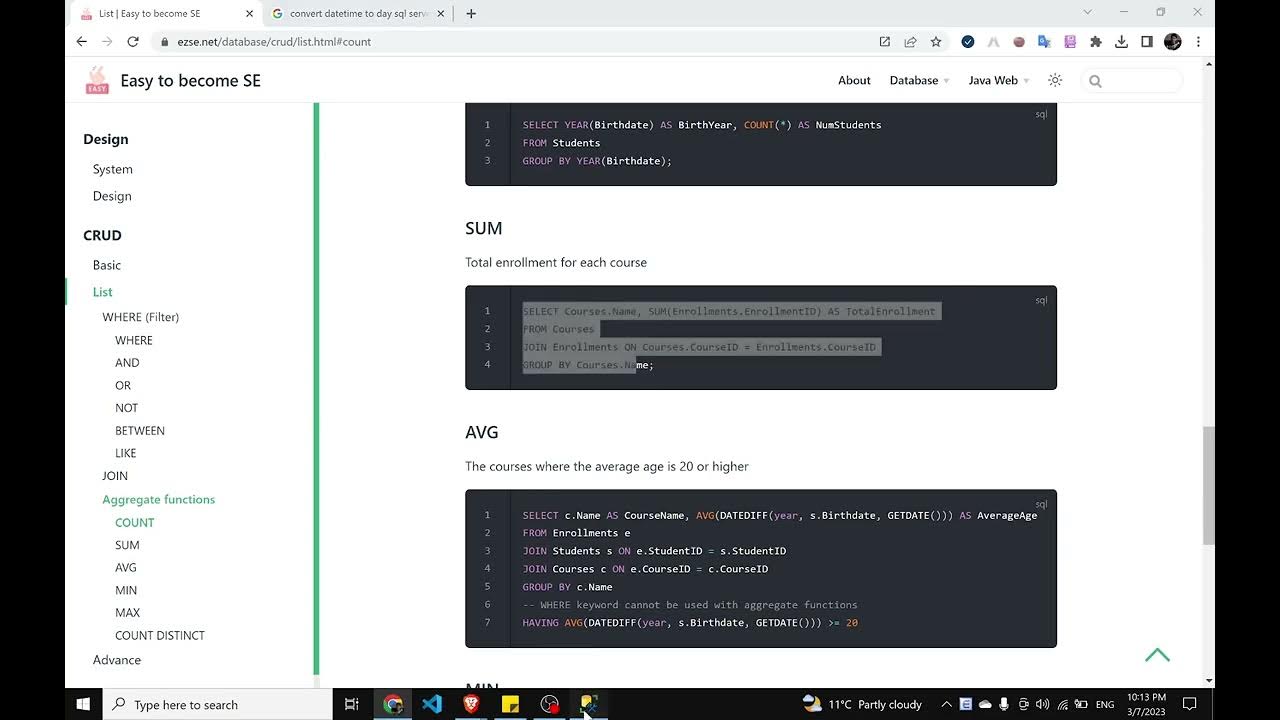 Cách tạo Aggregate functions COUNT, SUM,Subquery, Common Table, Stored procedure, Trigger DBI ...