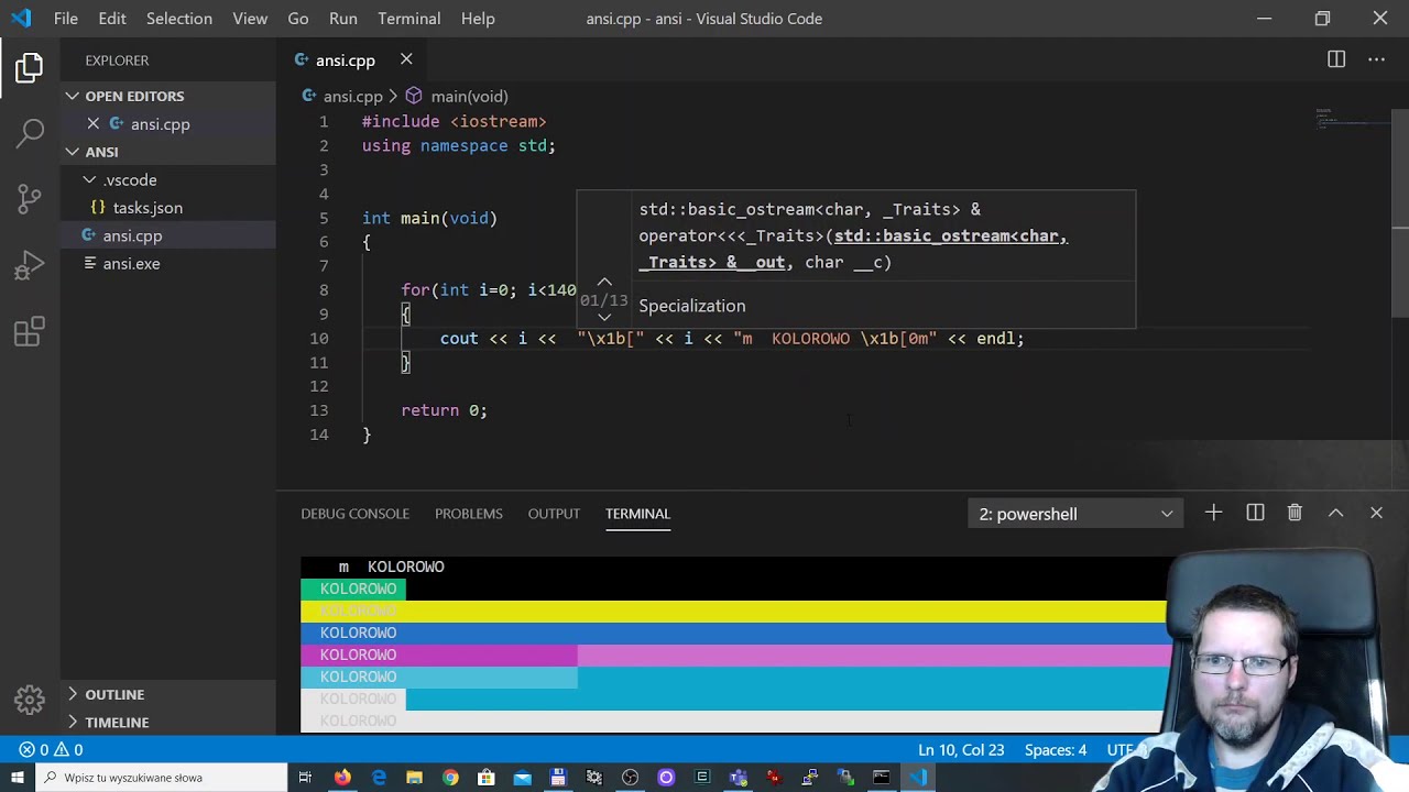 C++ Visual Studio Code 2 / ANSI CODES in Windows 10 / - YouTube