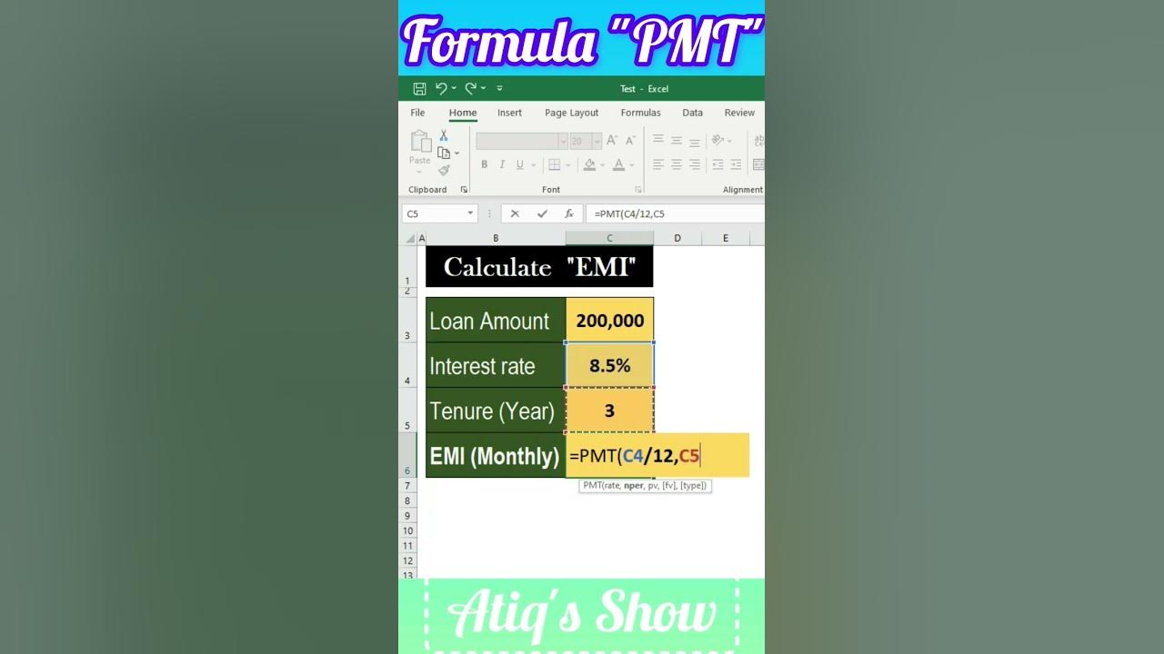 Emi Calculate Excelsolutions Excel Advanceexcel Bank Exceltips Youtube