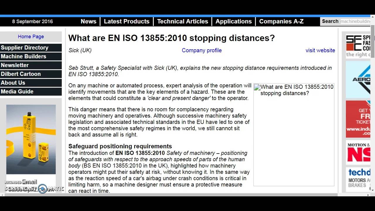 What are EN ISO 13855 2010 stopping distances - YouTube