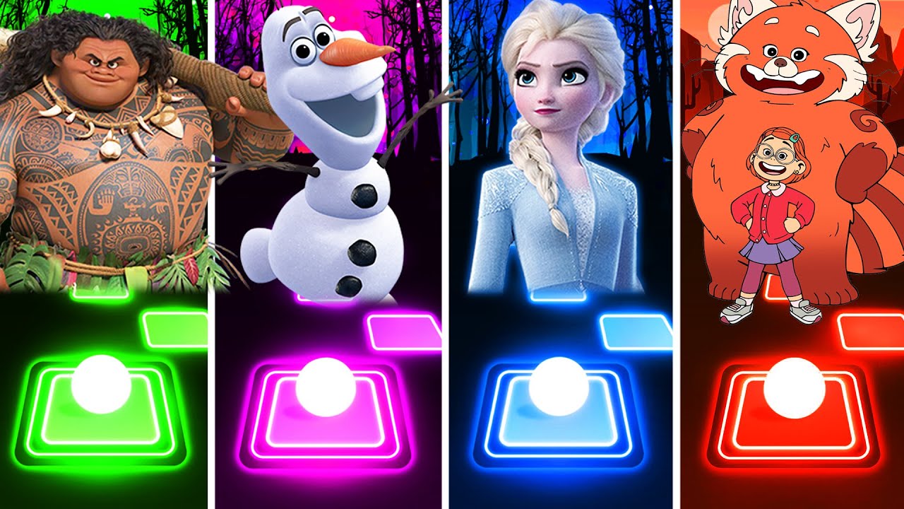 Maui 🆚 Olaf 🆚 Frozen Elsa 🆚 Meilin - Tiles Hop! Who Will Win? - YouTube