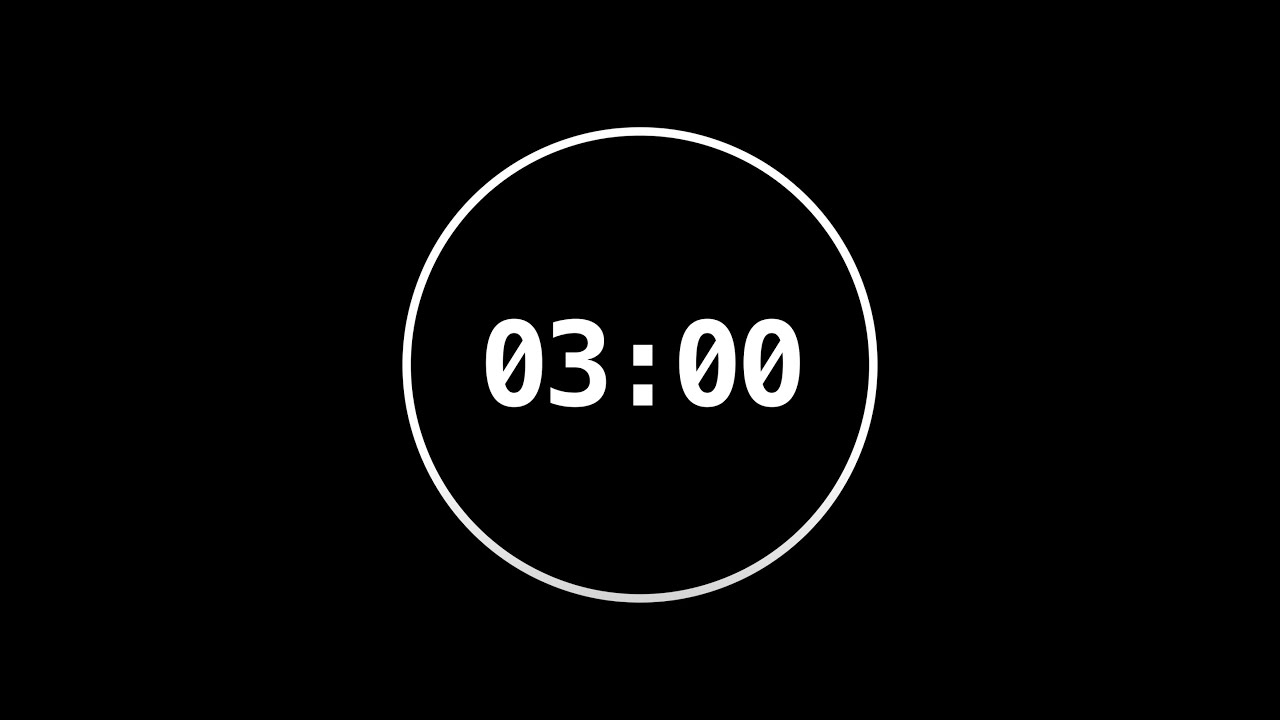 3 Minute Countdown Timer with Tick and Ending Sound | Black Background ...