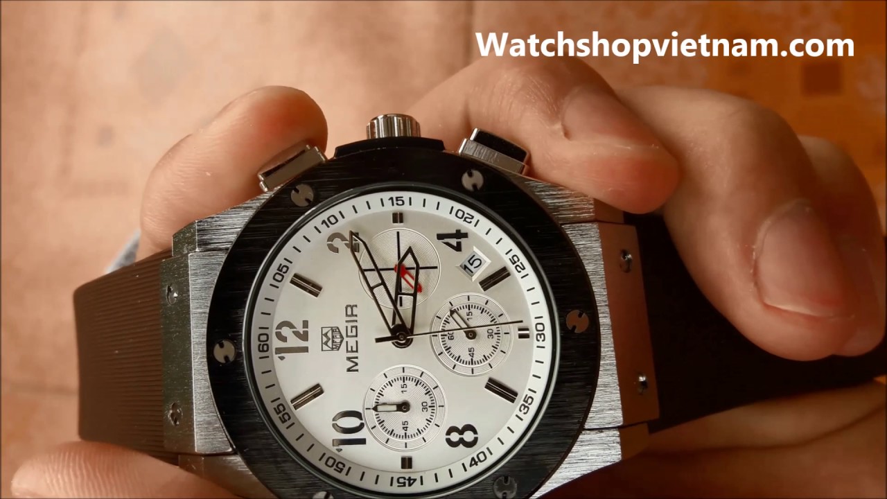 Đồng Hồ Nam 6 Kim Dây Silicone Megir 3002 White - YouTube