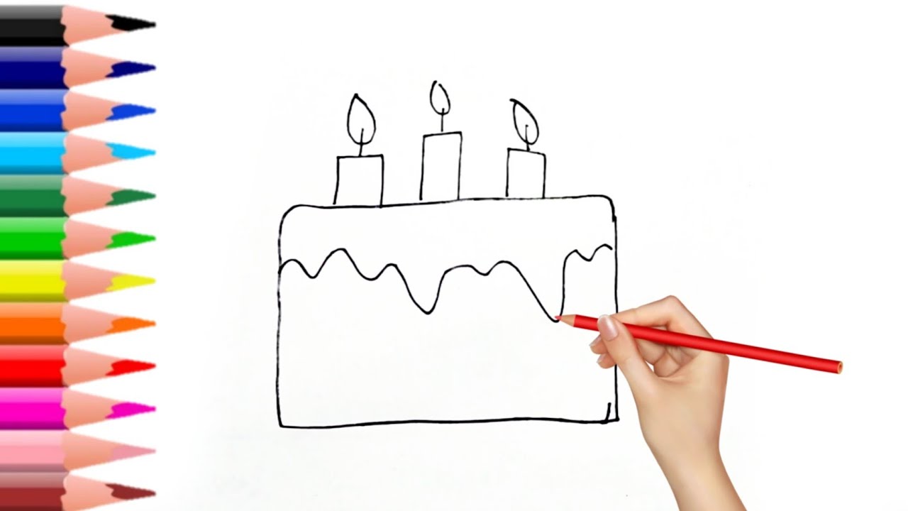 How to draw Birthday Party Cake drawing painting and colouring for ...