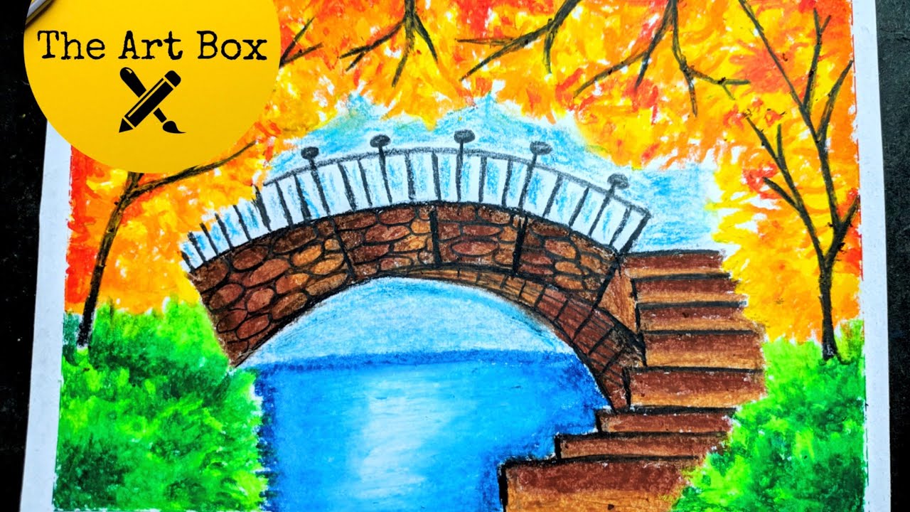 How to draw a bridge scenery | autumn season | Step by Step for ...