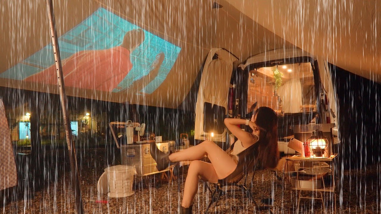 ☔️거센 폭우 속 나만의 자동차 극장 만들고 우중 캠핑 ⛈️폭우 우중 차박 스타리아 캠핑카 차박 캠핑카 캠핑