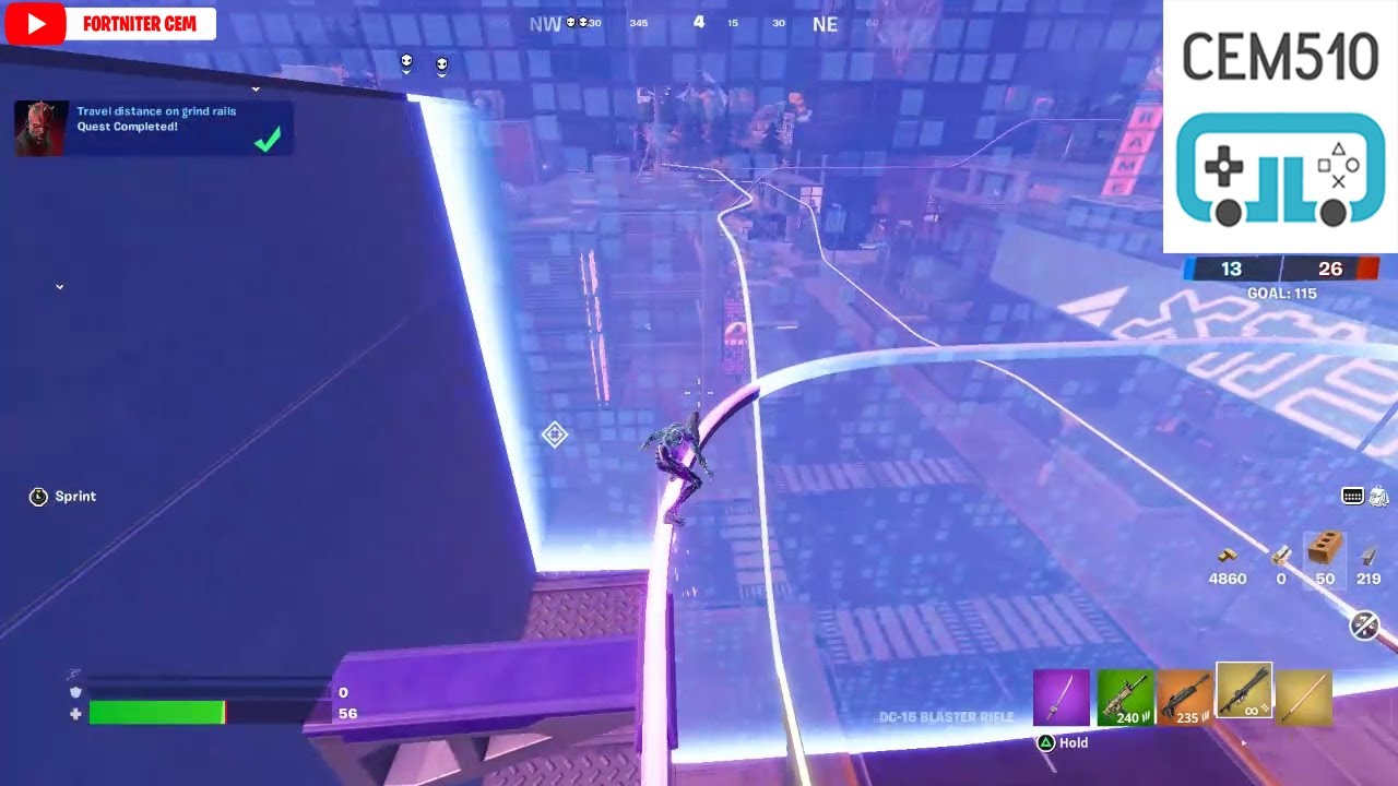 Travel distance on grind rails Fortnite Find The Force Quests - YouTube