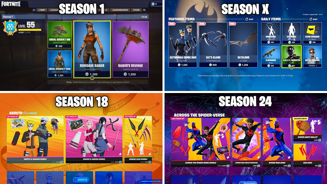 Evolution Of Fortnite Item Shop Chapter 1 Season 1 Chapter 4 Season