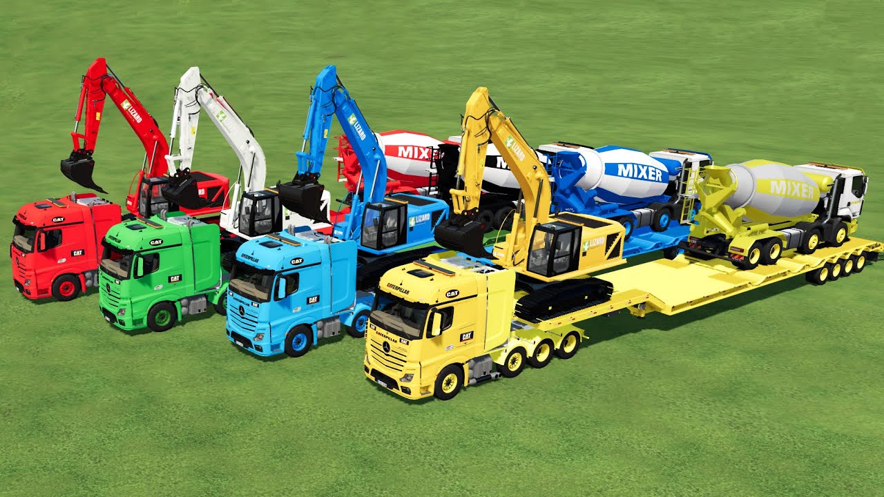 TRANSPORTING ALL COLORED BOX TRUCK, EXCAVATOR, CEMENT TRUCK WITH TRUCK ...