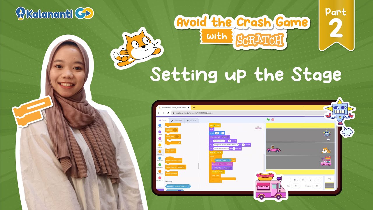 Part 2 Setting up the Stage, Scratch Avoid the Crash with Kak Ilmi - YouTube