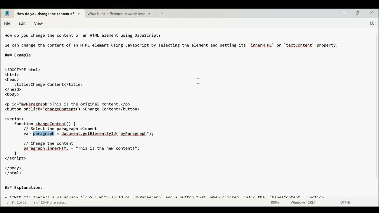 How do you change the content of an HTML element using JavaScript? - YouTube