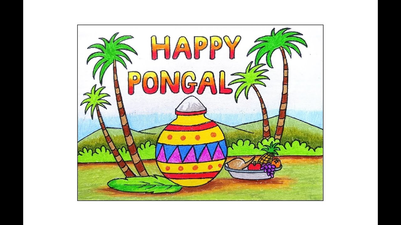 PONGAL FESTIVAL DRAWING STEP BY STEP/PONGAL DRAWING EASY/HOW TO DRAW ...
