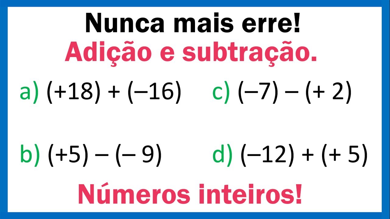 Exemplos De Adicao De Numeros Inteiros