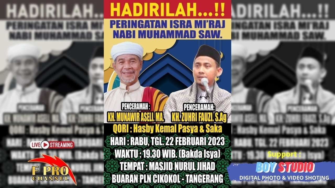 LIVE PERINGATAN ISRA MI'RAJ NABI MUHAMMAD SAW I MASJID NURUL JIHAD | F PRO CHANNEL - YouTube