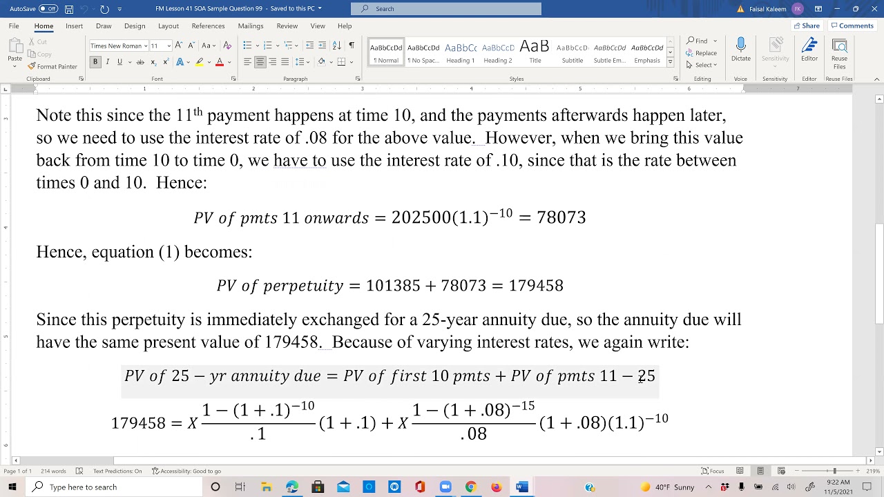SOA CAS Actuarial FM Exam Prep Lesson 41: SOA Sample Question 99 ...