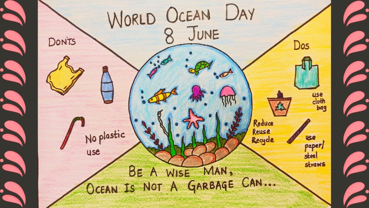 World Ocean Day Drawing - How To Draw World Ocean Day Poster - Save ...