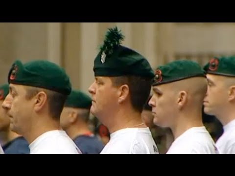 Speed marching Royal Marines set off from Downing Street - YouTube