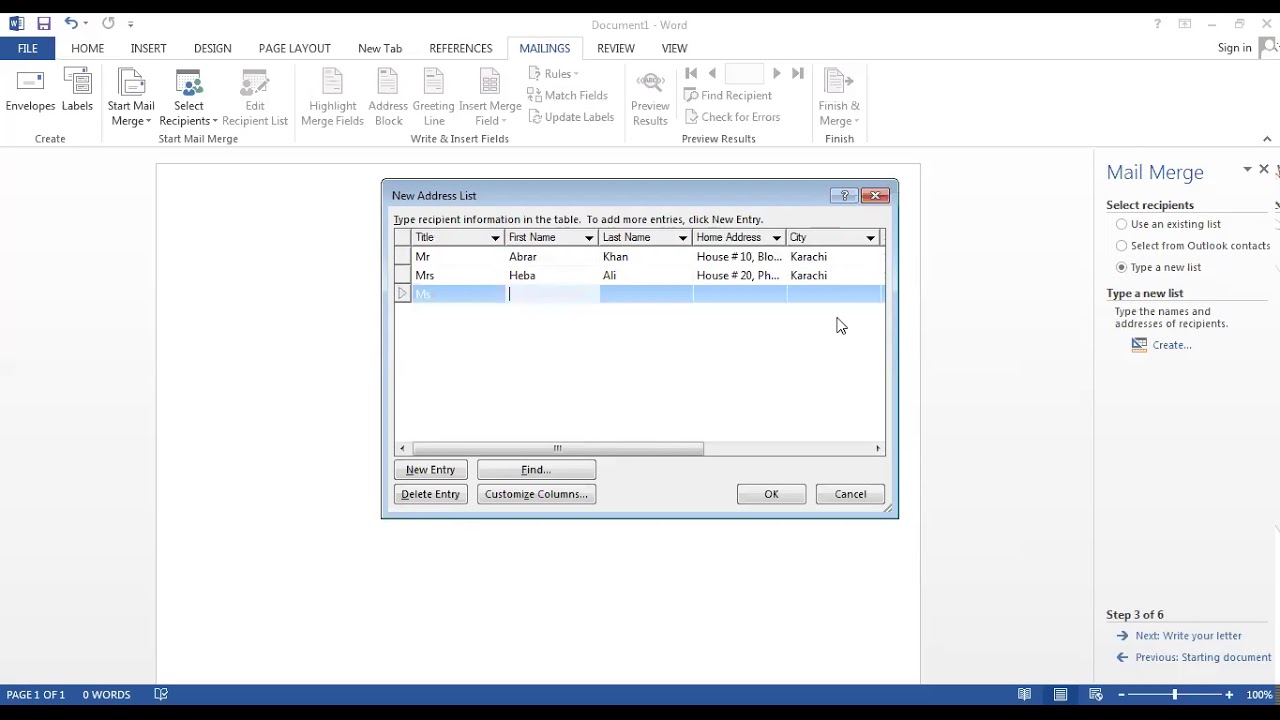 Microsoft Word Mail Merge Task - YouTube