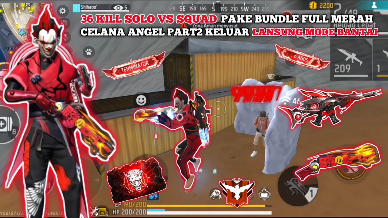 36 KILL SOLO VS SQUAD PAKE BUNDLE FULL MERAH !!! CELANA ANGEL MERAH ...