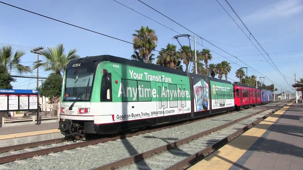 MTS Trolley - Siemens S70 UCSD Blue Line #4064 Arriving into Palm ...